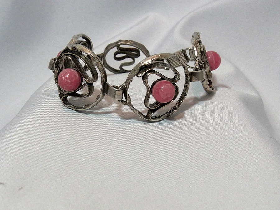 Rare RELO silver designer bracelet with Rhodochrosit... | Vintage Jewels